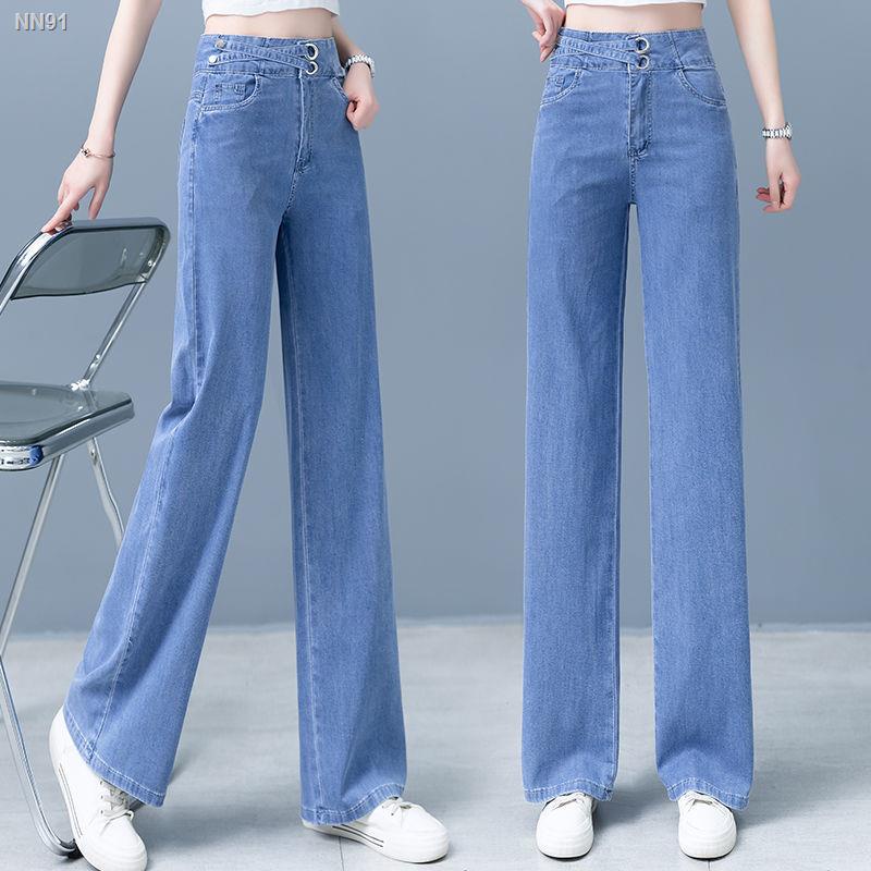 Tencel Jeans Women s 2022 Summer Thin Section Explosive Cross Waist Straight Pants Ice Silk High ...