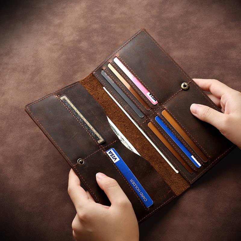 Vintage Crazy Horse Genuine Leather Long Purse Car Holder Wallet Coin ...