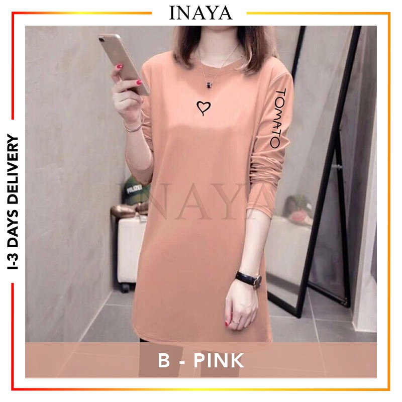 Inaya เสื้อยืดคอกลม แขนยาว ทรงหลวม สไตล์เกาหลี DR00125 - inayabeautyfs ...