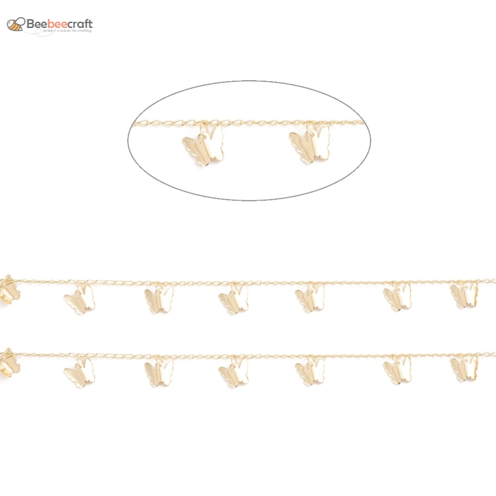 Beebeecraft 10m Brass Curb Chains with Butterfly Charms Spool Soldered ...