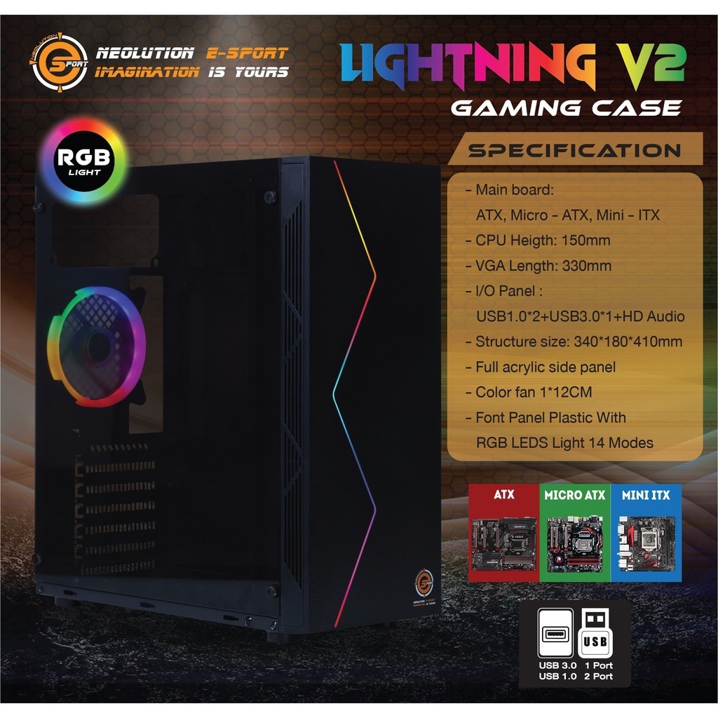 CASE (เคส) NEOLUTION E-SPORT รุ่น LIGHTNING V2 (RGB) board ATXMicro ...