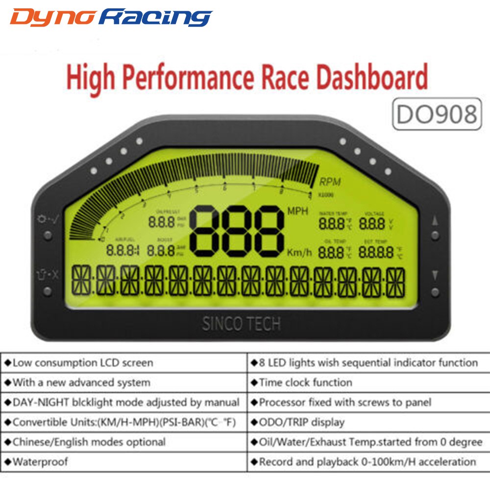 9 in 1 Rally Car Race Dash Dashboard LCD Digital Display Gauge ...