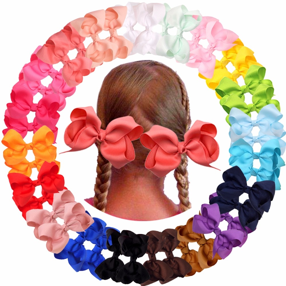 40pcs 4.5 Inch Kid Girls Large Ribbon Hair Bows Clips Accessories for ...