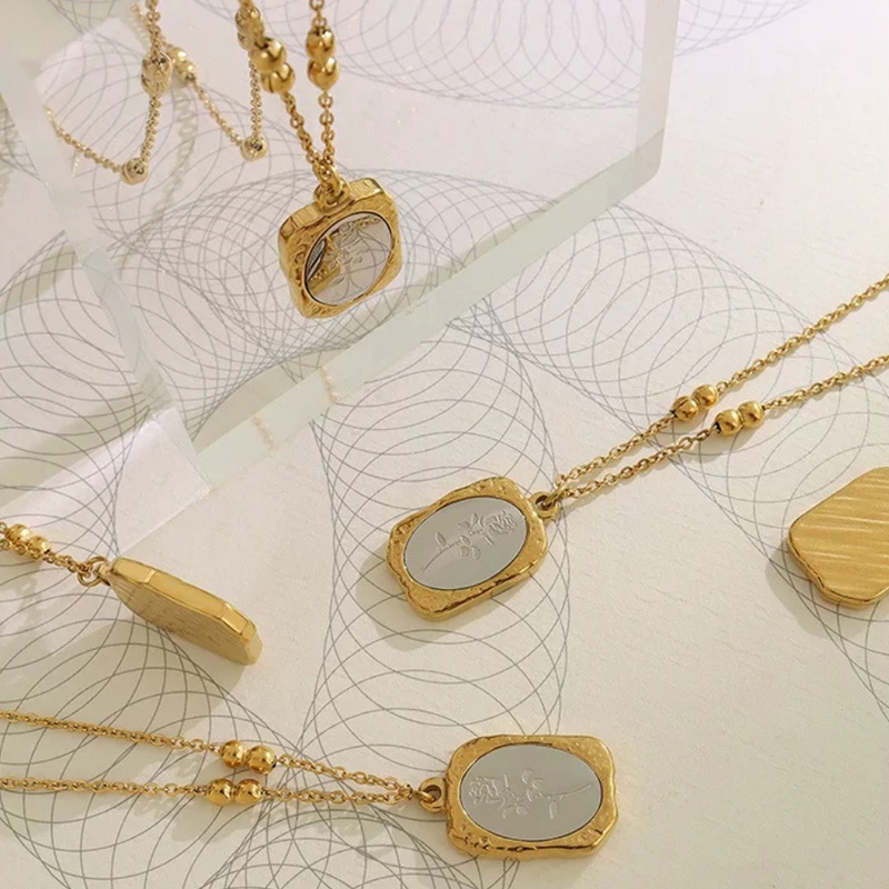 สเปน Magic Mirror Rose สร้อยคอ Retro Embossed Square Bead Chain ...