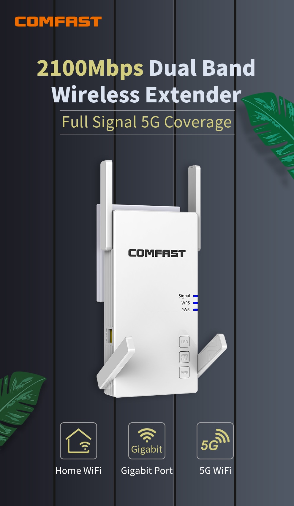 Comfast 2100Mbps Dual Band Wireless Wifi Repeater/Extender 5G Home Wifi ...