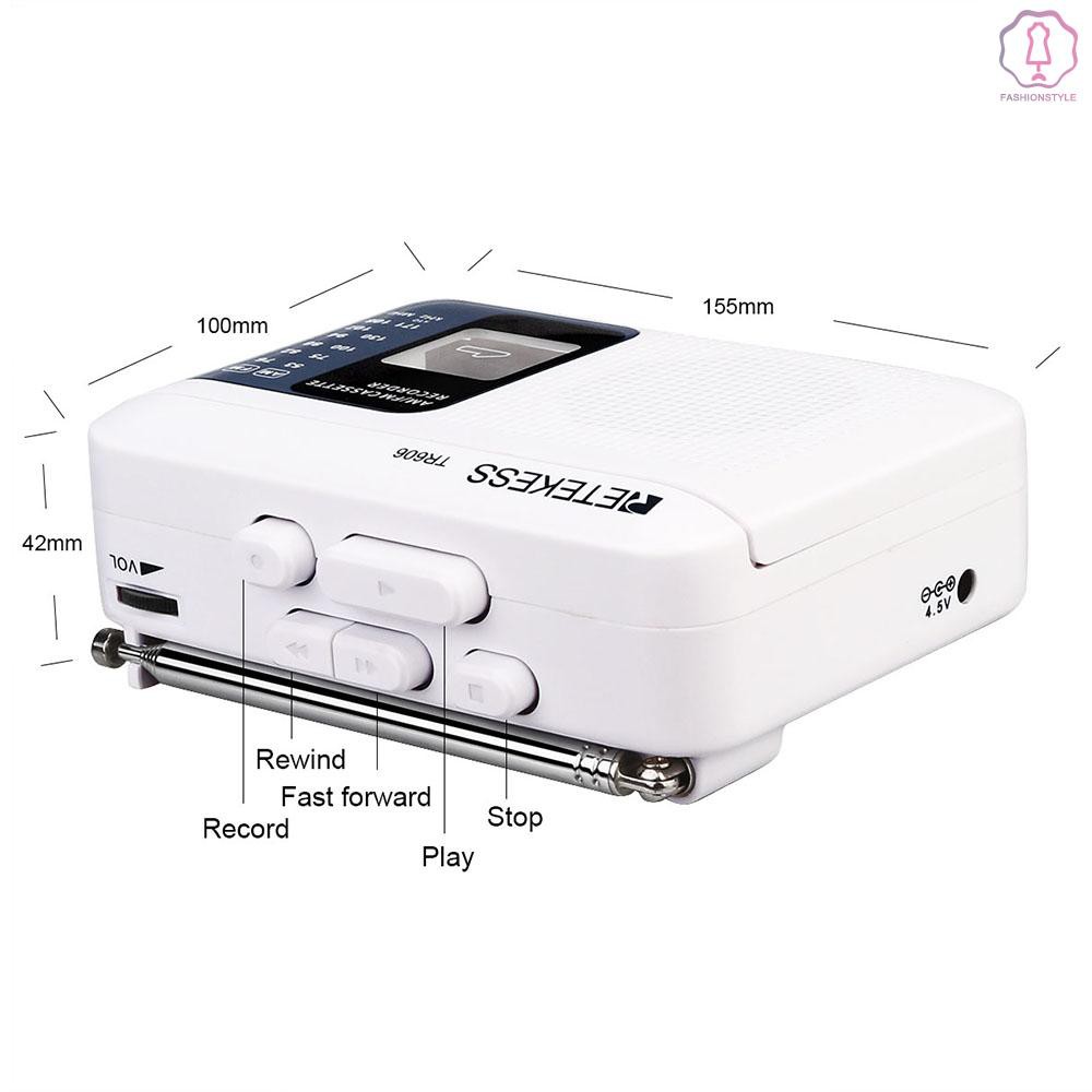 Retekess TR606 Mini Portable AM/FM Radio Telescopic Antenna Radio With Cassette Player Digital ...