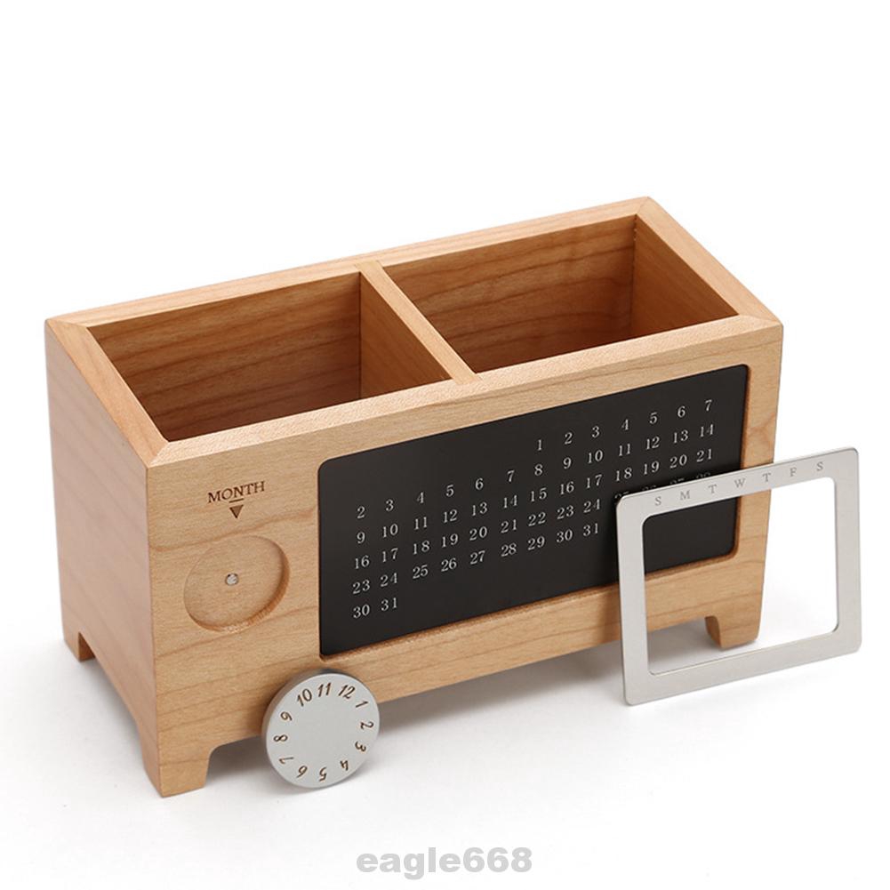 Storage Box Wooden With Calendar Container Desk Organizer Gift Office ...