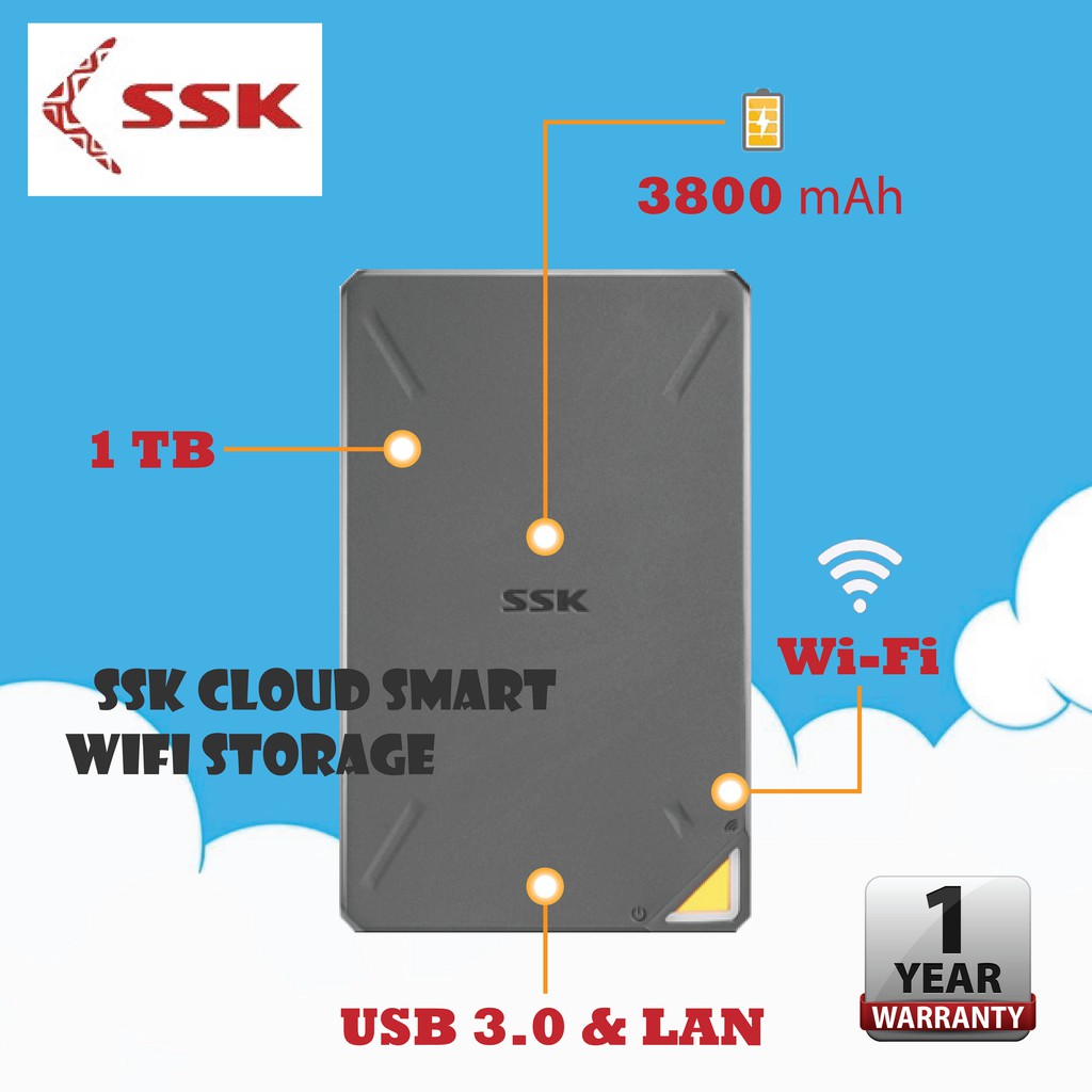 External HDD Cloud SSK 1TB Smart Wifi Storage - thaiskycomputer - ThaiPick