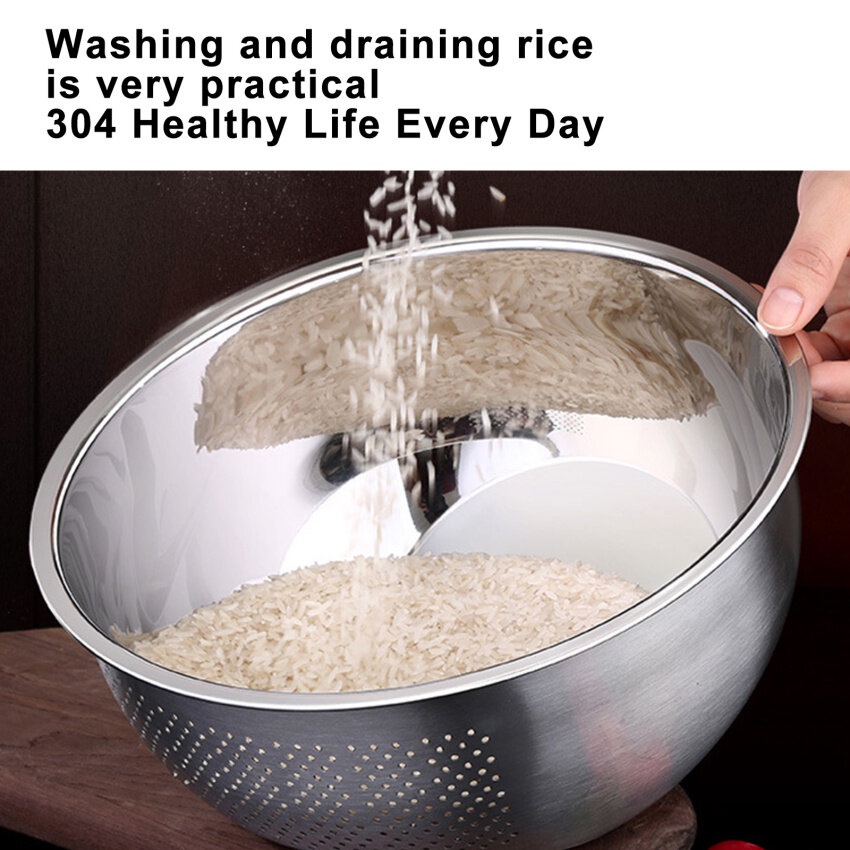 Stainless Steel Rice Washing Bowl, Versatile 3-In-1 Colander and ...