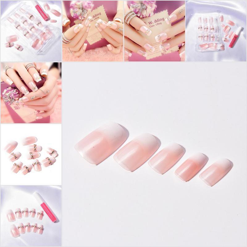 【purpleredto】24p Nail Tip Artificial False Acrylic Design Fake French