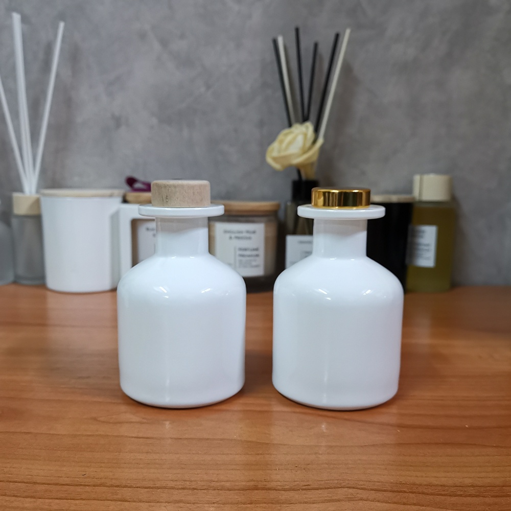 Diffuser Bottles ขวดก้านไม้กระจายกลิ่น ขวดเปล่าทรงกลมพร้อมฝา สีขาว 120 ...