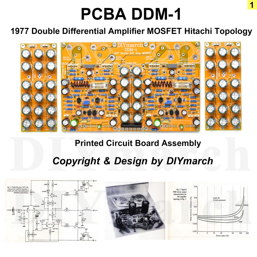 (3)DIYmarch PCB DDM-1 แผ่นปริ้น แอมป์มอสเฟต 1977 ปรับปรุ่ง Hitachi ...