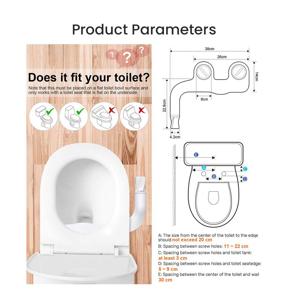 Locaupin Bathroom Hands-Free Non Electric Bidet Toilet Seat Attachment with Dual Nozzles For ...