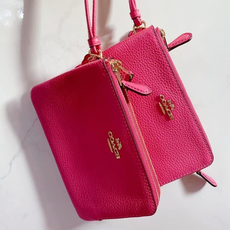 พร้อมส่ง แท้ ????????????% New Coach คล้องมือ 2 ซิป S DOUBLE CORNER ZIP ...