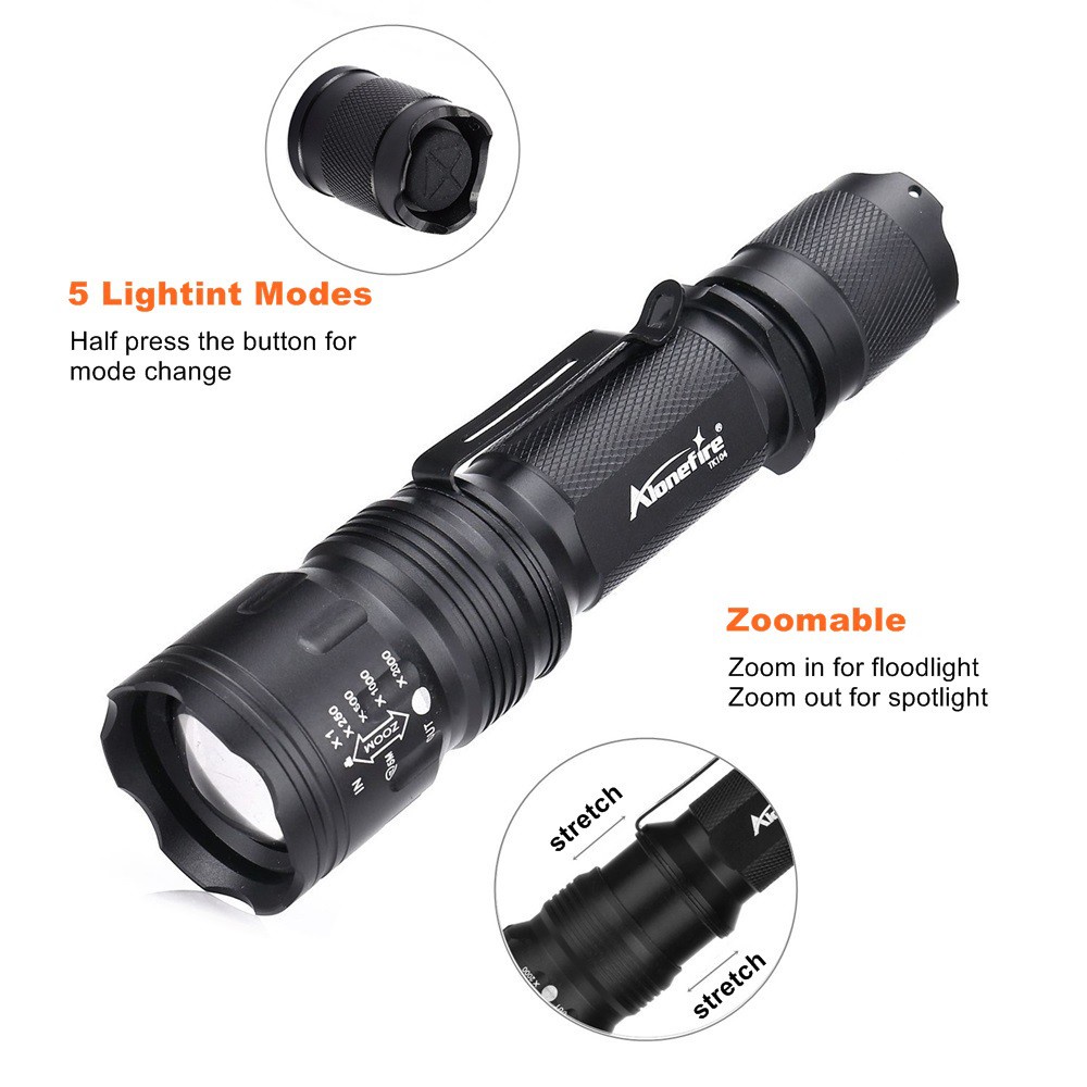 Alonefire TK104 cree L2 LED flashlight Zoomable outdoor waterproof camping light for 18650 ...
