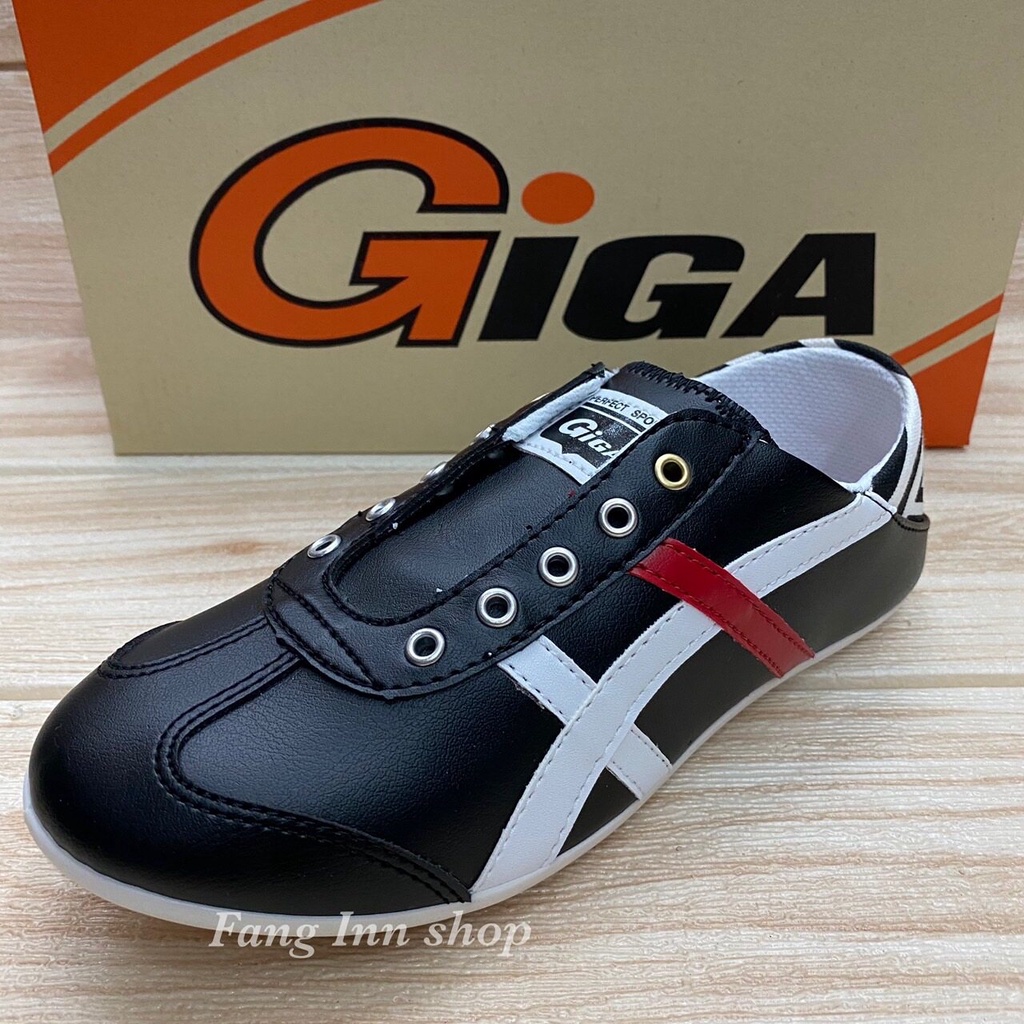 GiGa GA28 รองเท้าผ้าใบแฟชั่นไร้สาย แบบหนัง (36-41) สีดำขาวกรม OJT5 ...