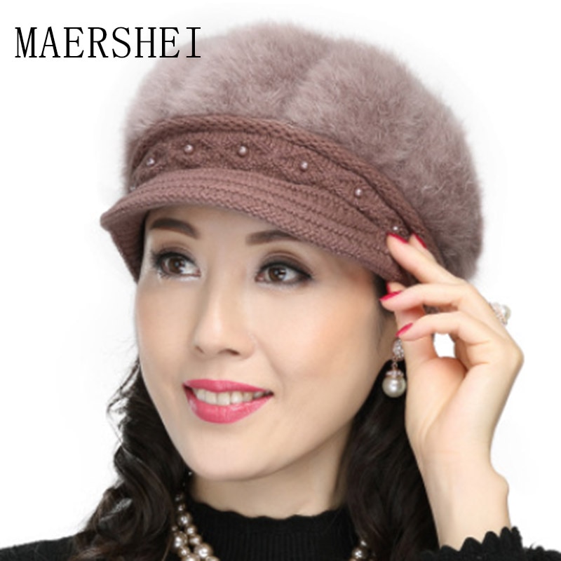 MAERSHEI Women's winter cotton hat knit middle-aged hat retro woman ...