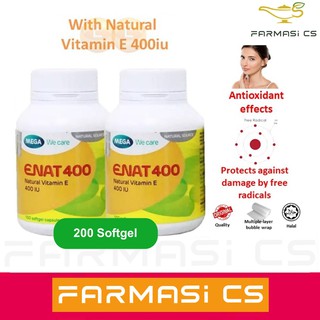 Mega ENAT 400 Natural Vitamin E 400 IU 100 softgel capsules x 2 bottles ...