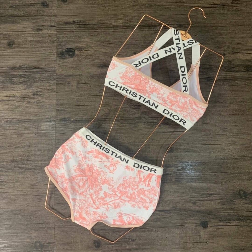 CHRISTIAN DIOR BLUE/PINK TOILE DE JOUY TWO PIECES SWIMWEAR ชุดว่ายน้ำ ...