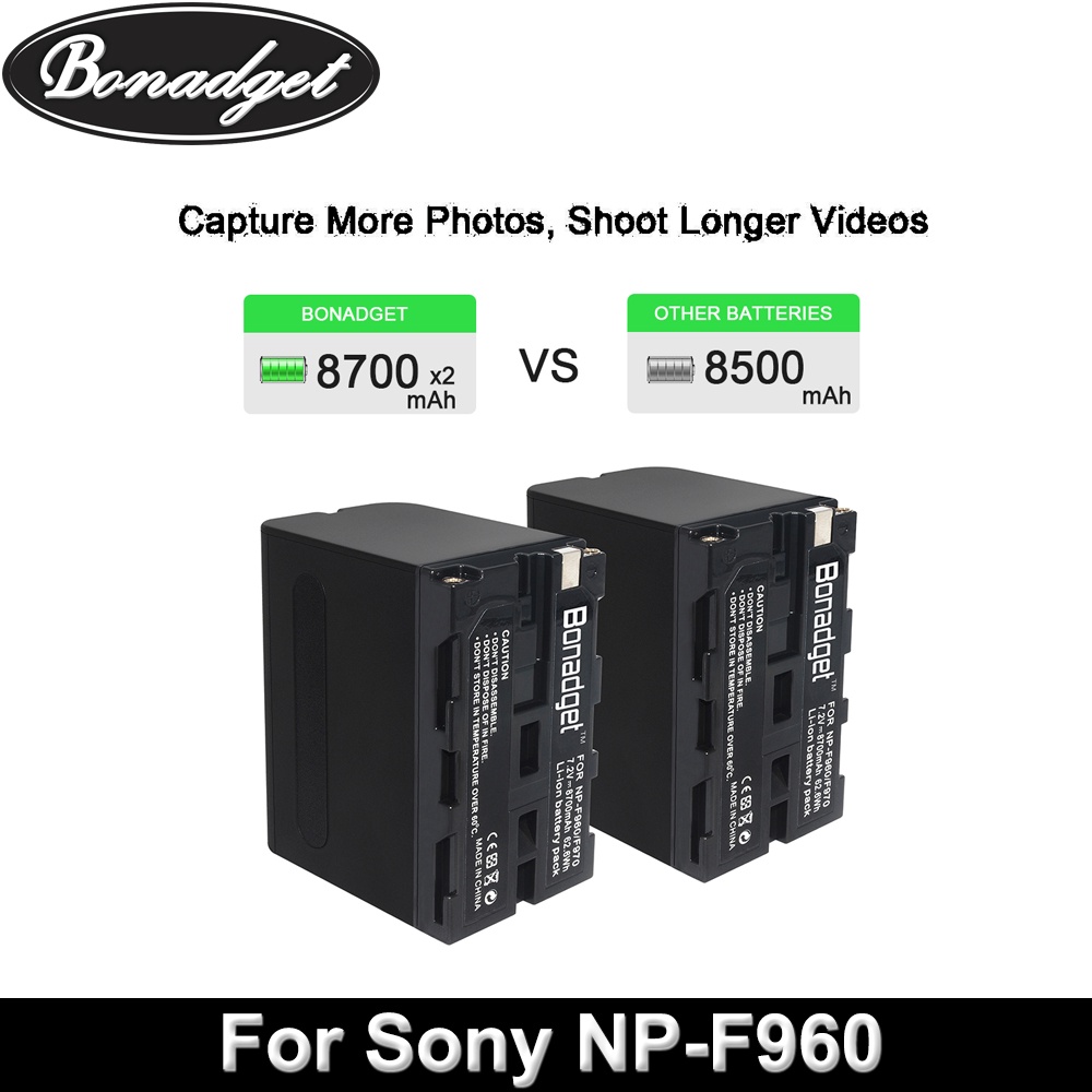 แบตเตอรี่กล้องแอคชั่น Bonadget 7.2V 8700mAh NP-F960 NP-F970 NP F960 F970 F950 Battery For Sony ...