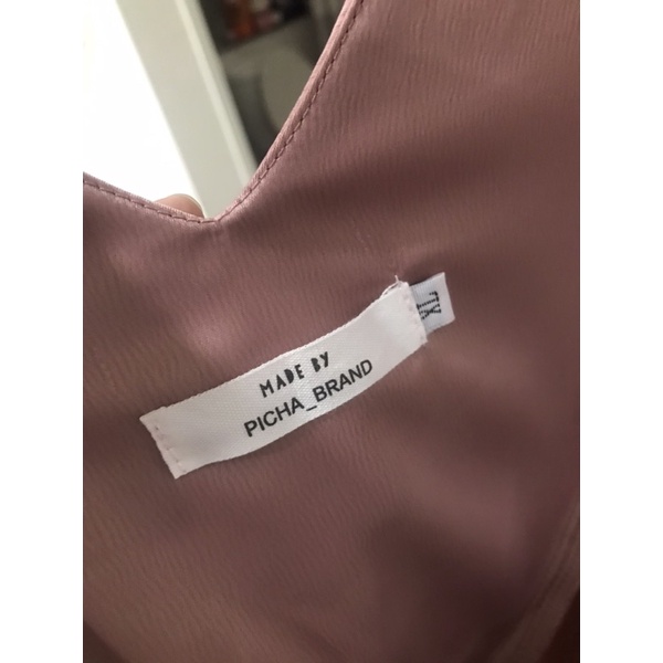 เดรสสายเดี่ยวผ่าหน้า สีชมพูกะปิ XL ป้าย Picha brand มือสอง - stang_b - ThaiPick