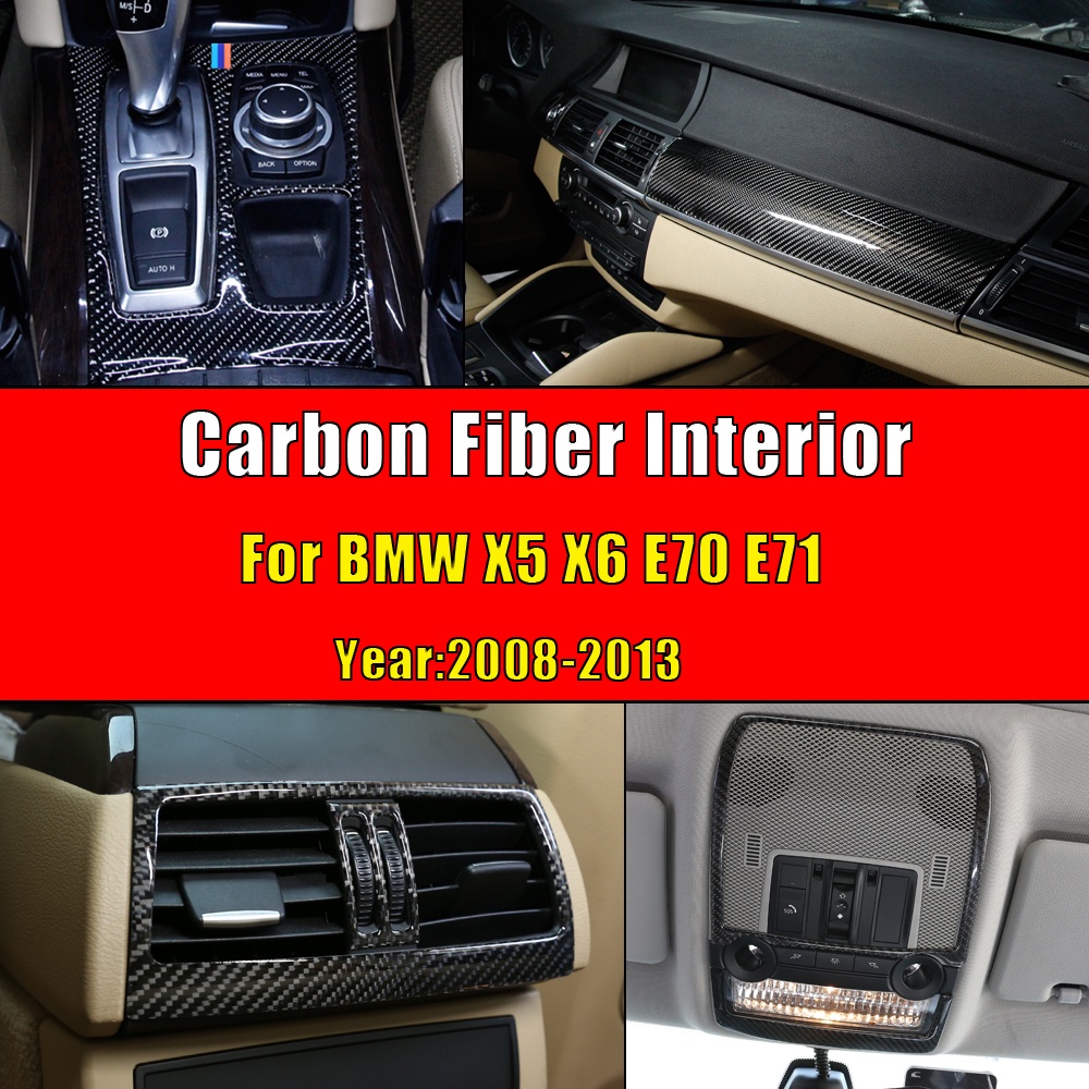 For BMW X5 X6 E70 E71 Real Carbon Fiber Car Interior Center Console CD ...