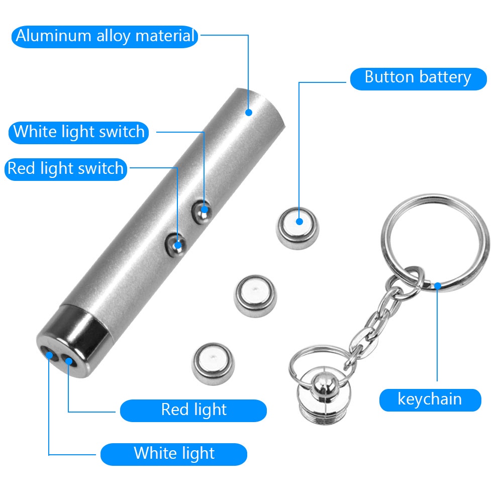 2 In 1 Mini Keychain Laser Pointer Interactive Red Light LED Torch ...