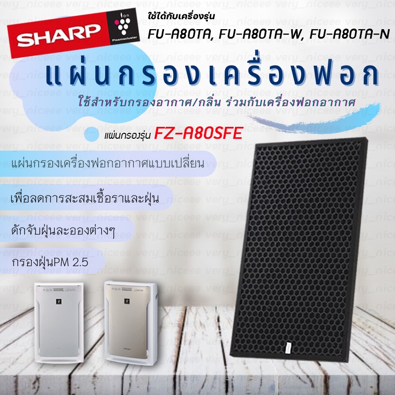 ☑Sharp แผ่นกรองอากาศ FZ-A80SFE สำหรับ เครื่องฟอกอากาศ Sharp FU-A80TA, FU-A80TA-W แผ่นกรอง HEPA ...