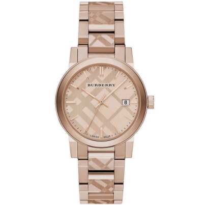 Burberry นาฬิกาข้อมือผู้หญิง The City Engraved Check Rose Gold รุ่น ...