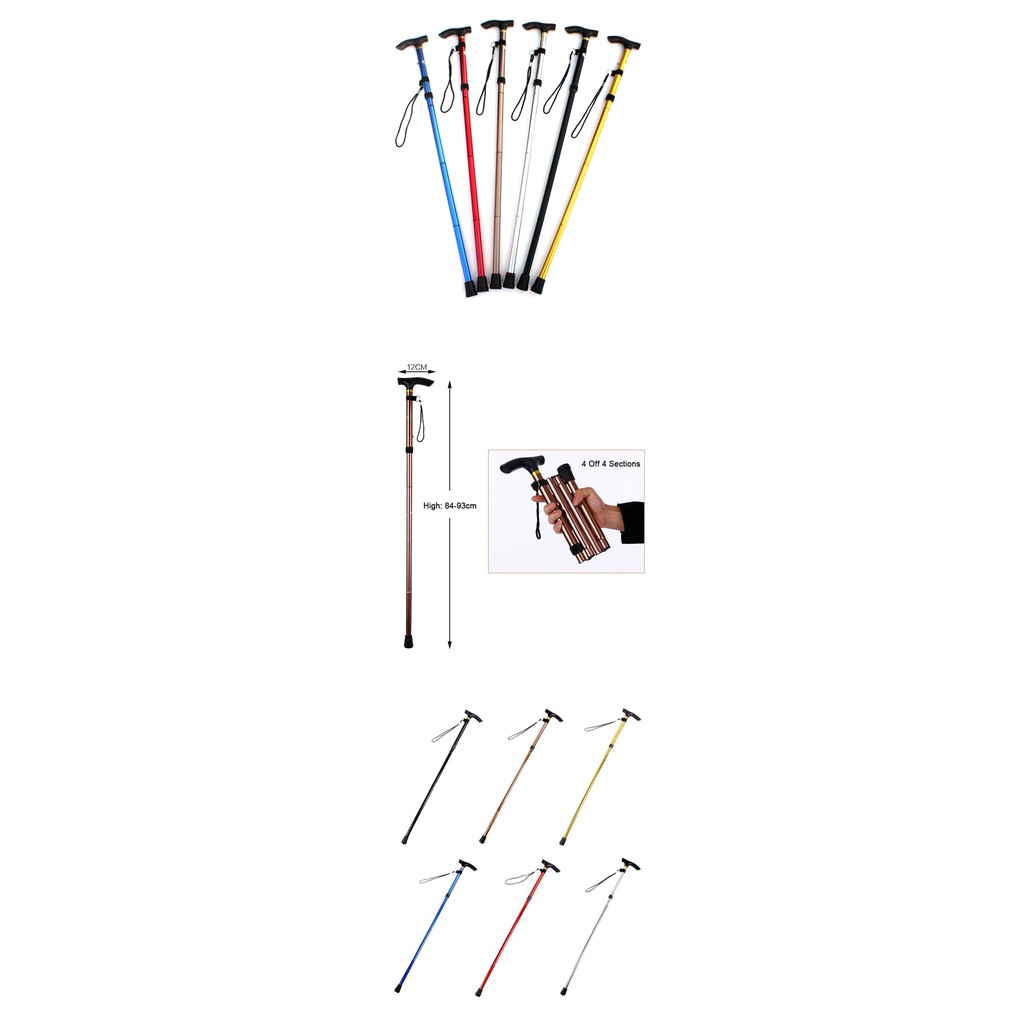 New Aluminum Metal Four Sections Walking Stick Easy Adjustable Foldable ...