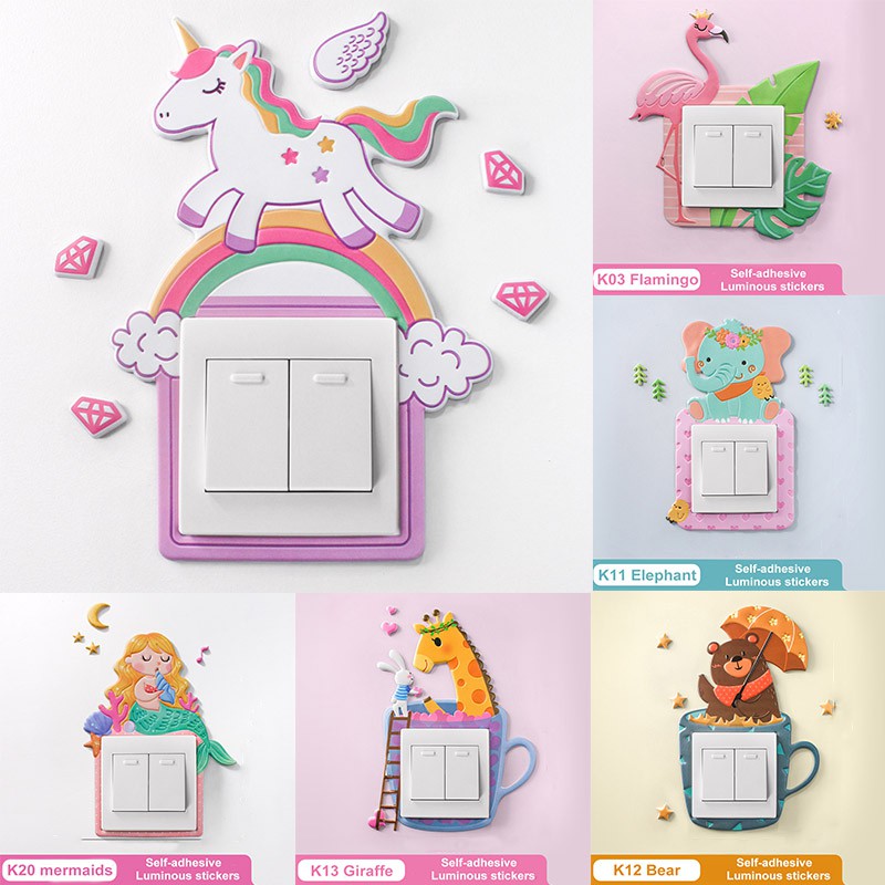 Cartoon Animal Unicorn Flamingo Switch cover Room Decor 3D Silicone On ...