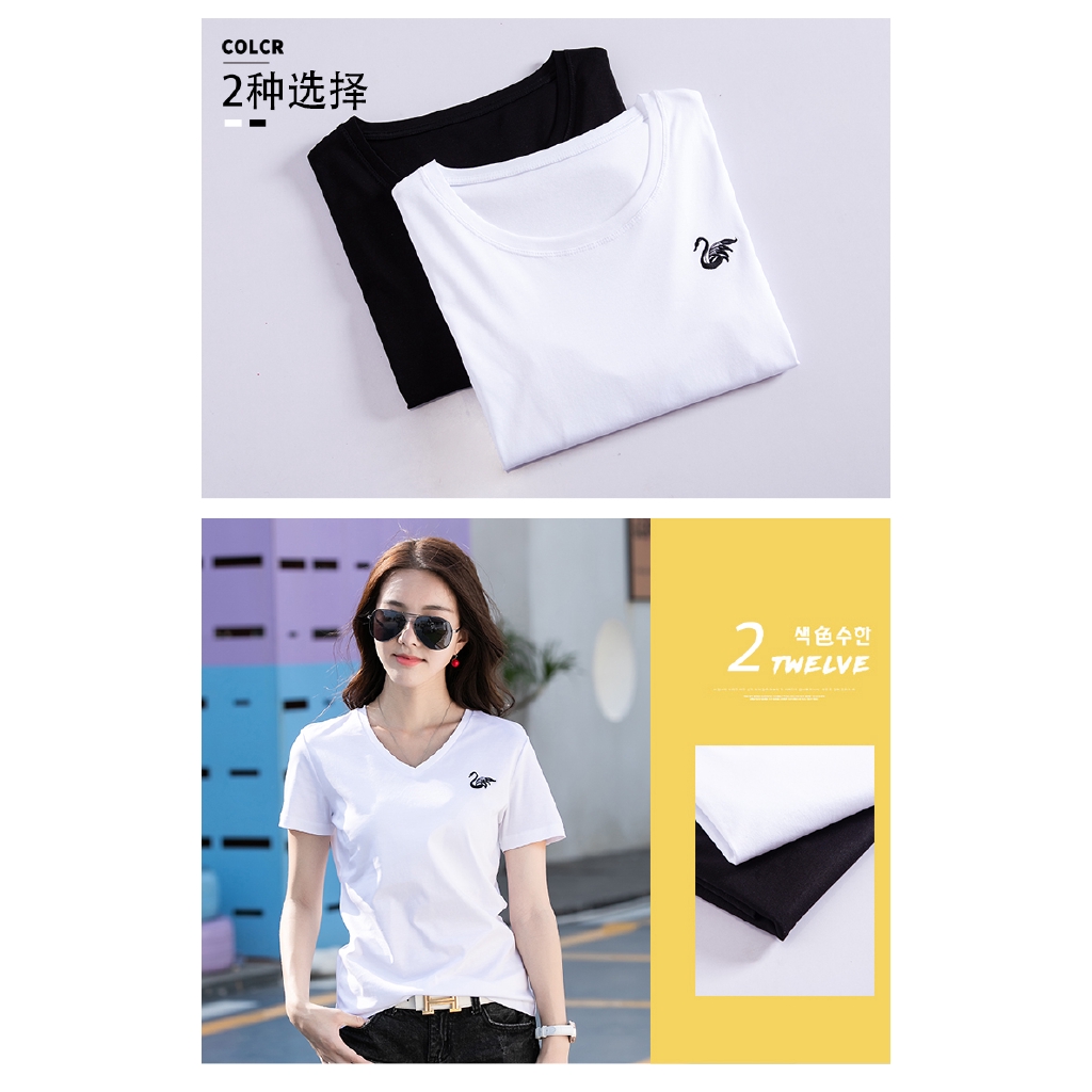 Xigodi Situ เสื้อยืดคอวี แขนห้าส่วน ปักลาย ทรงหลวม ขนาดใหญ่ สีขาว ...