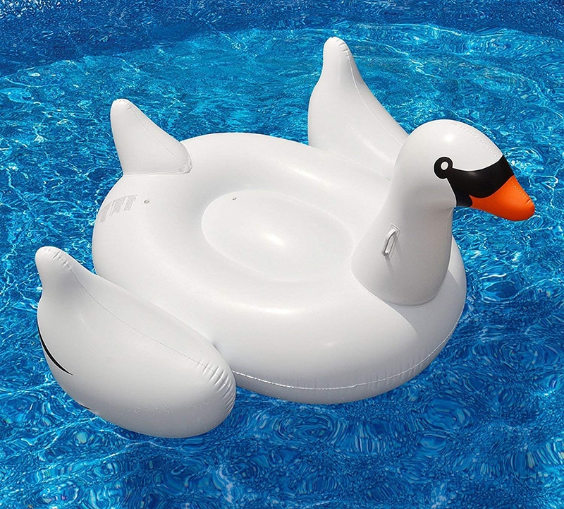 150cm White Inflatable Swan Pool Float Giant Swimming Ring Summer Water ...
