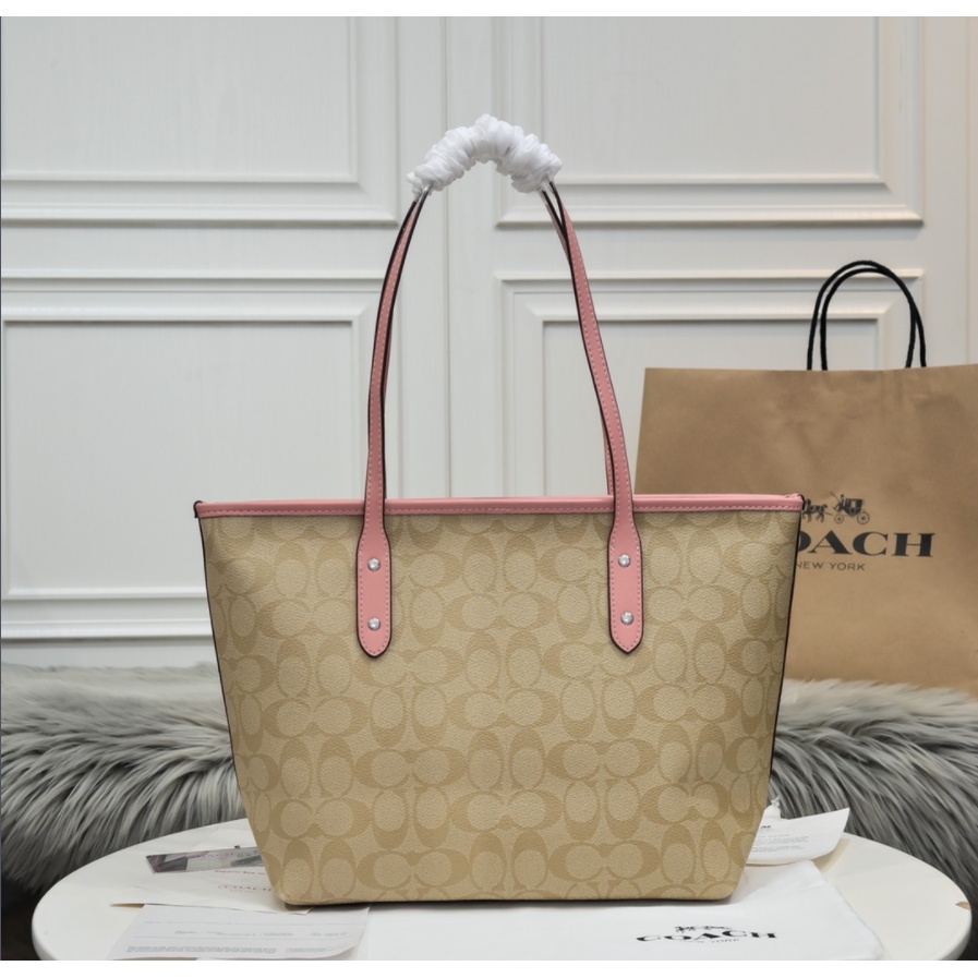 COACH Tote VINTAGE PINK 16" F58292 CITY ZIP TOTE IN SIGNATURE COATED ...