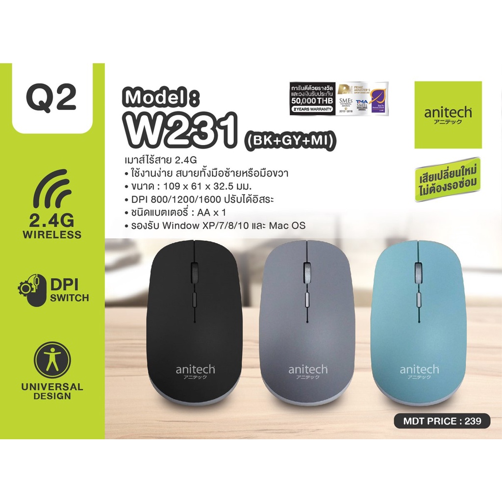 ANITECH รุ่น W231 เม้าไร้สาย 2.4G ใช้งานง่าย สบายทั้งมือซ้ายหรือมือขวา ...