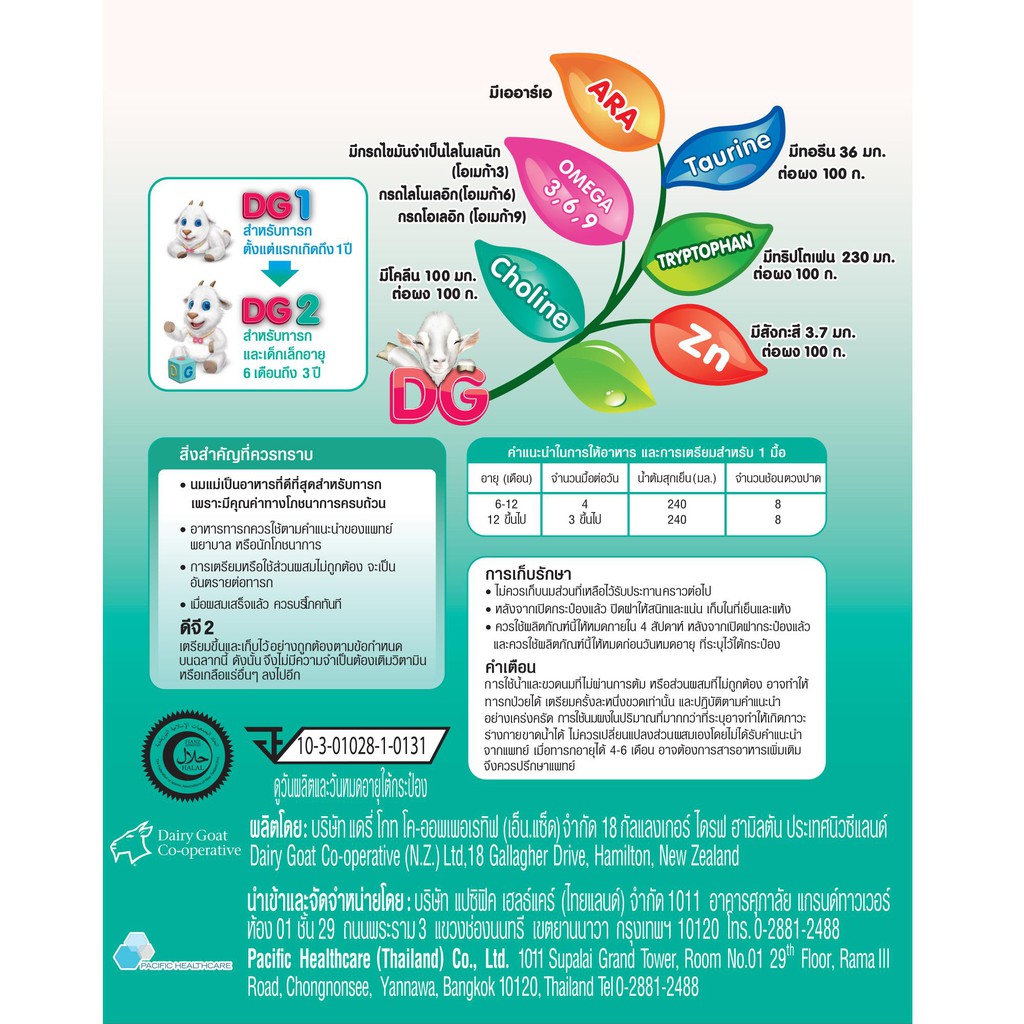 DG1 DG2 Goat Milk 800g. ดีจี1 ดีจี2 นมแพะ นมผง สำหรับทารก เด็กเล็ก ...