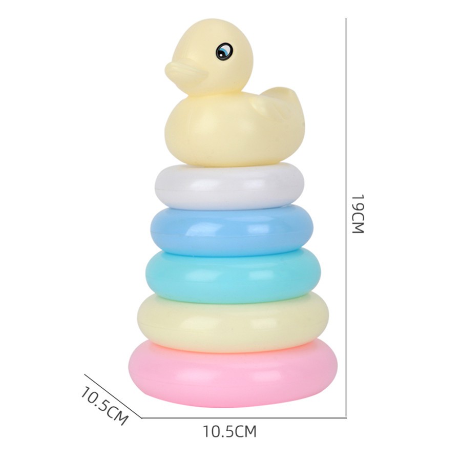 ซ้อนของเล่นMontessori Rainbow Color Stacking Rings Tower Duck Toy for ...