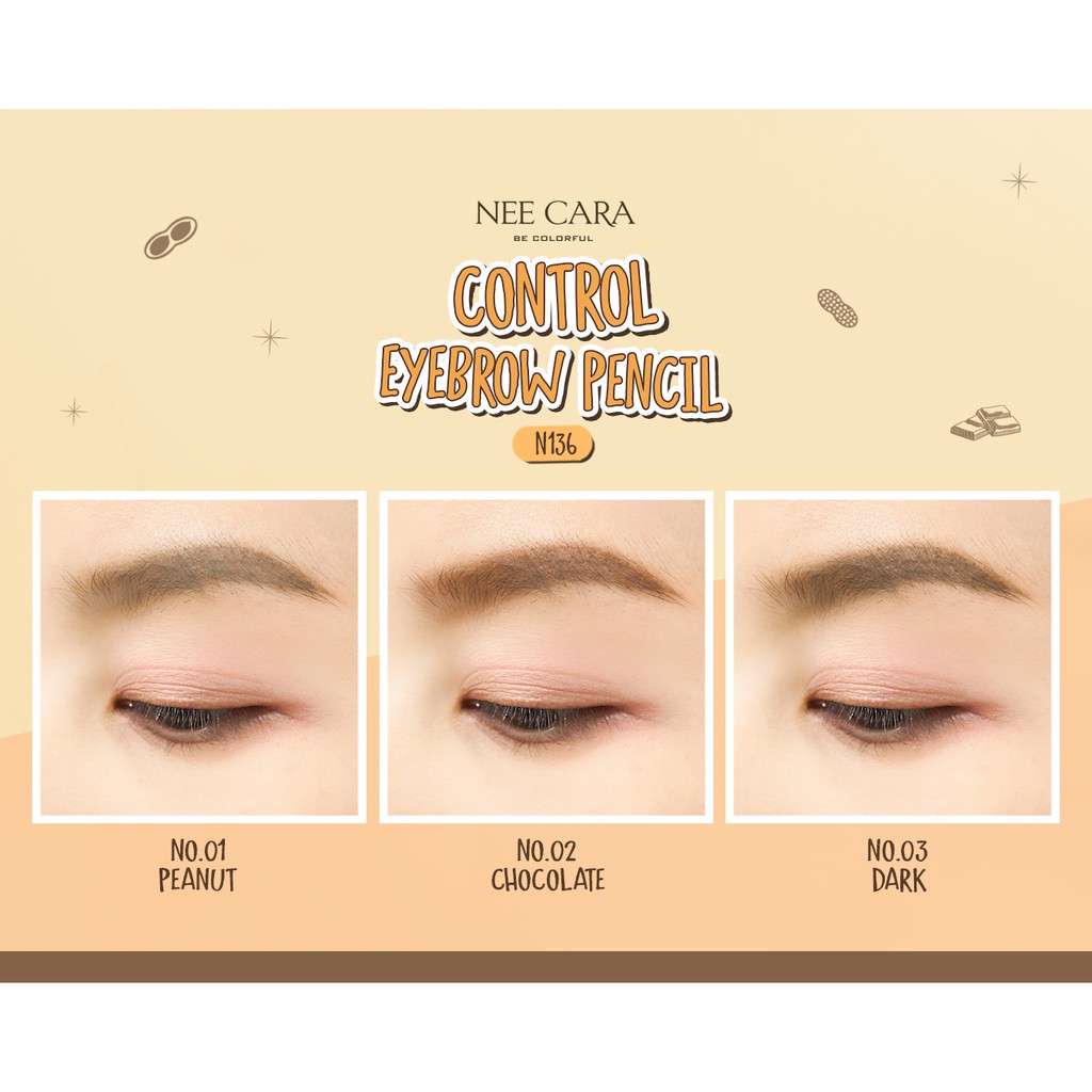 NEE CARA นีคาร่า ดินสอเขียนคิ้ว สลิม พร้อมแปรงปัดคิ้ว N136 CONTROL EYE ...