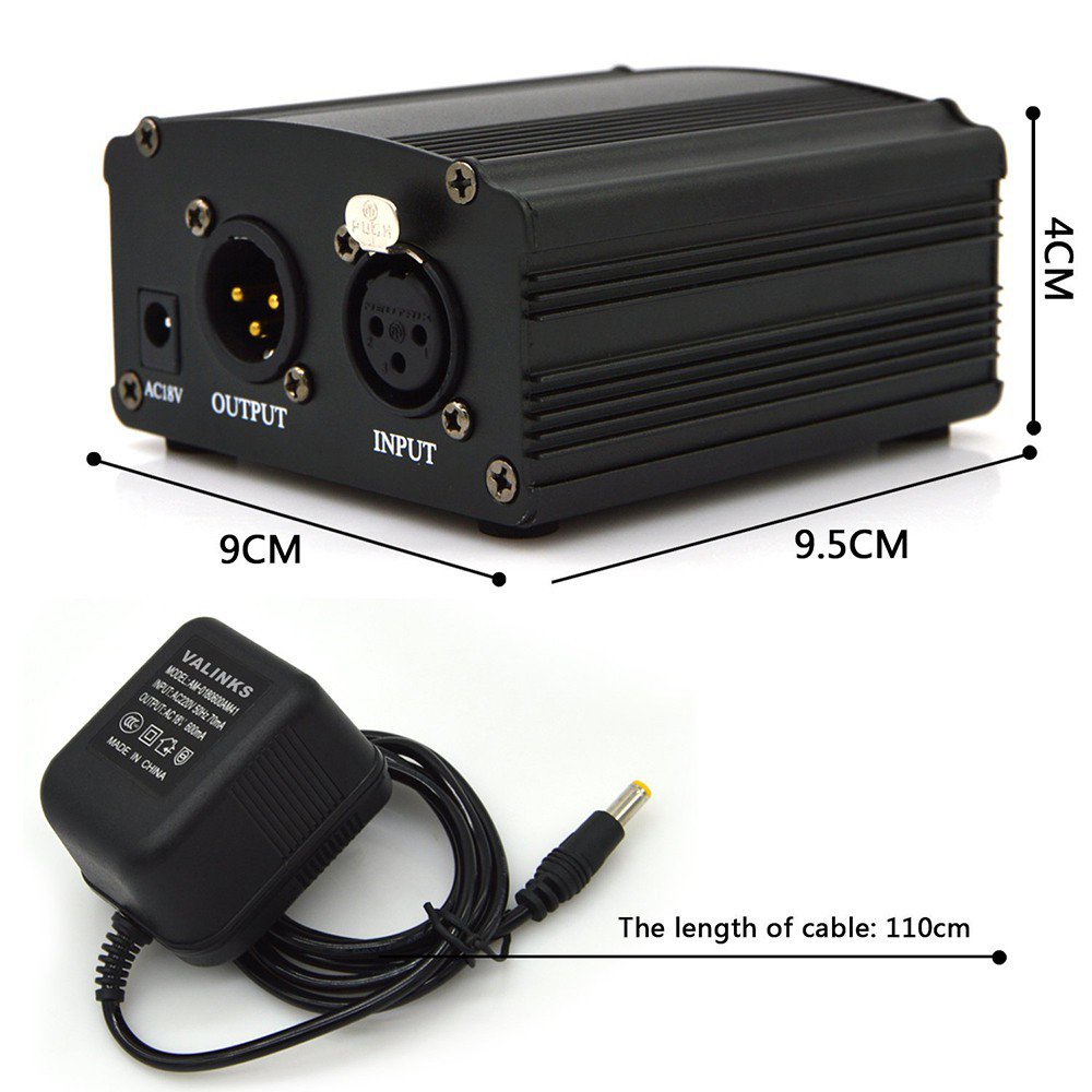 48V phantom microphone power supply w/ professional microphone adapter ...