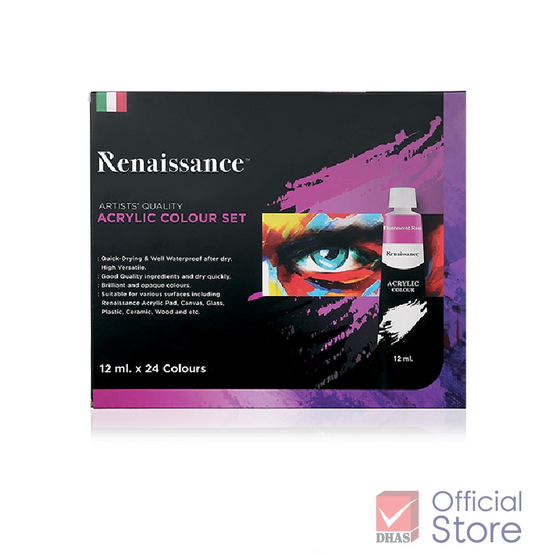 Renaissance สีอะคริลิค ชุดสีอะคริลิค 12 มล. 24 สี จำนวน 1 กล่อง - dhas ...