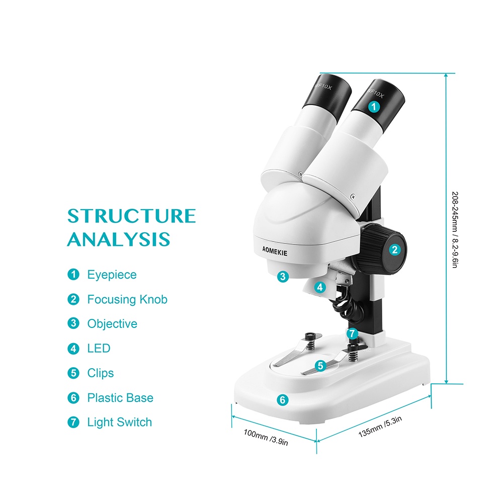 AOMEKIE 20X40X Stereo Microscope Binocular HD Vision Top LED ...