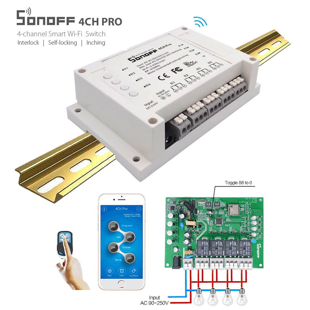 Sonoff 4CH PRO R2สวิตซ์สั่งงานได้ด้วย Wi-FI และ RF แบบ 4 ช่อง พร้อม 3 ...
