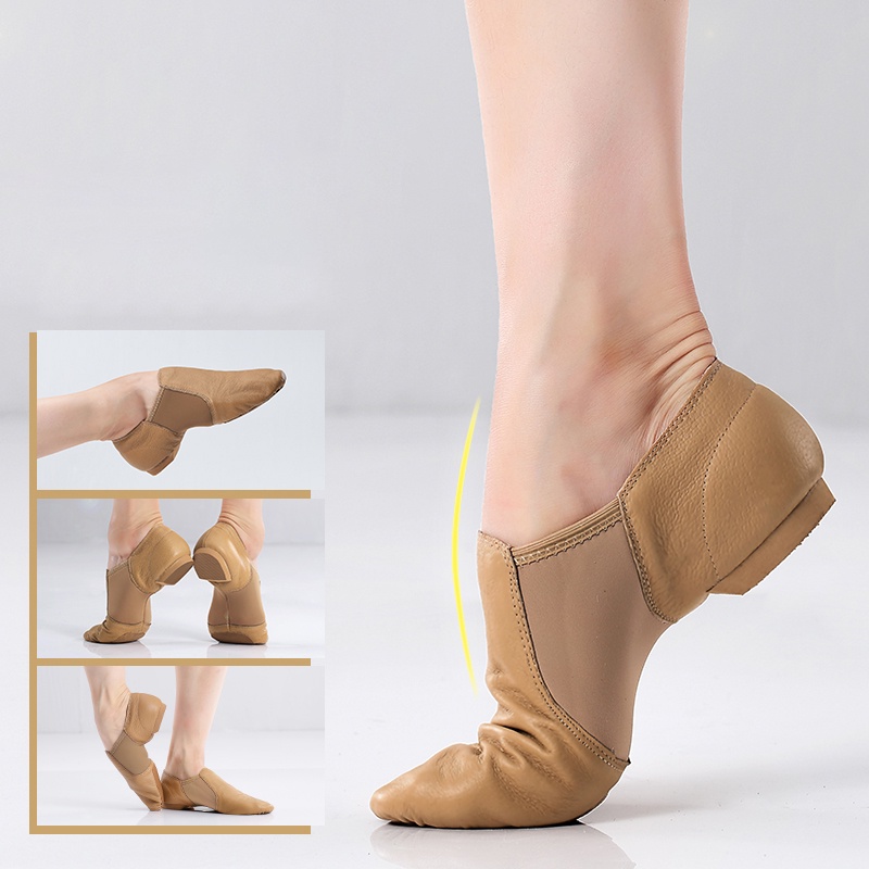 Genuine Leather Jazz Dance Shoes Tan Black Antiskid Sole Jazz Shoes ...