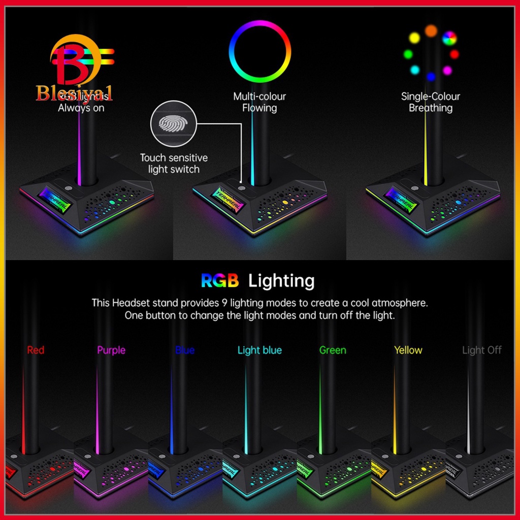 RGB Gaming Headphone Dual Headset Stand Holder Display Racks with 2 ...