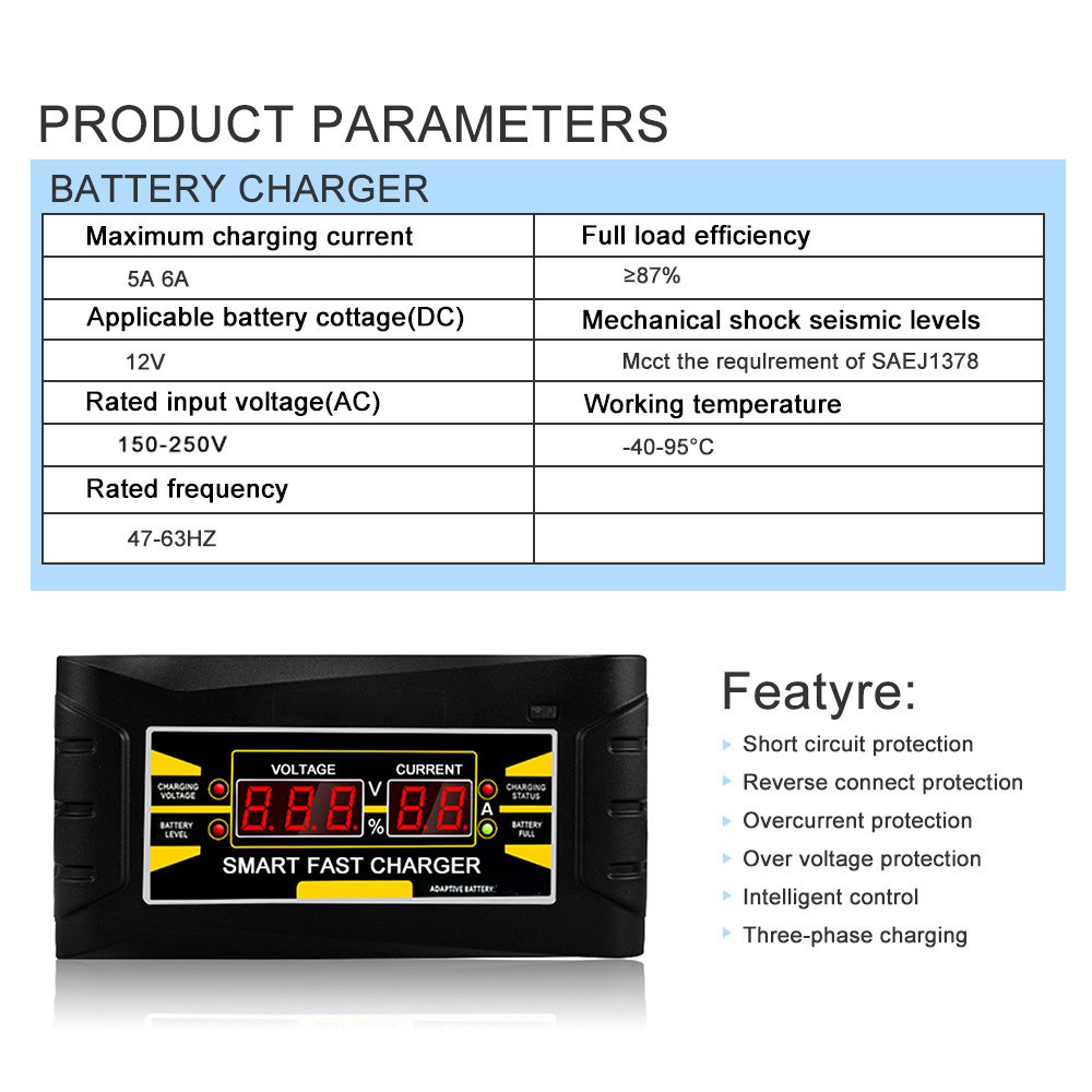 Full Automatic Car Battery Charger 150V250V To 12V 6A Smart Fast Power ...