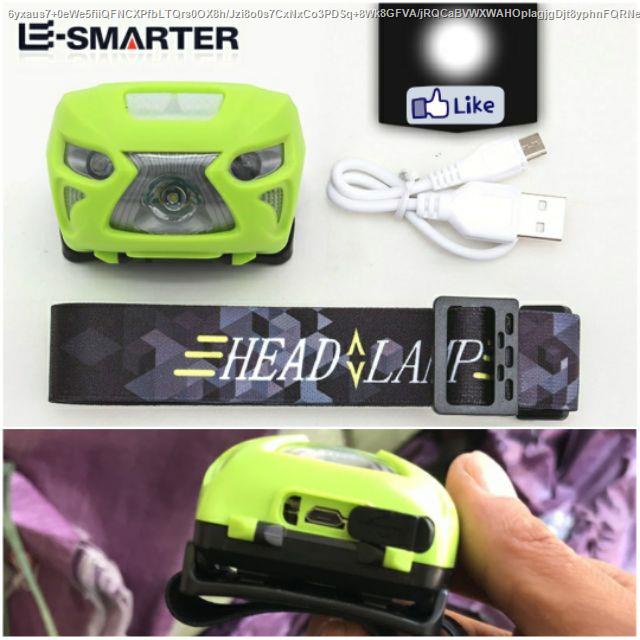 ไฟฉายคาดหัว LED Q5 USB มีเซนเซอร์เปิด-ปิดอัตโนมัติ มีแบตในตัว E-Smarter Headlamps ไฟฉายกันน้ำลุย ...
