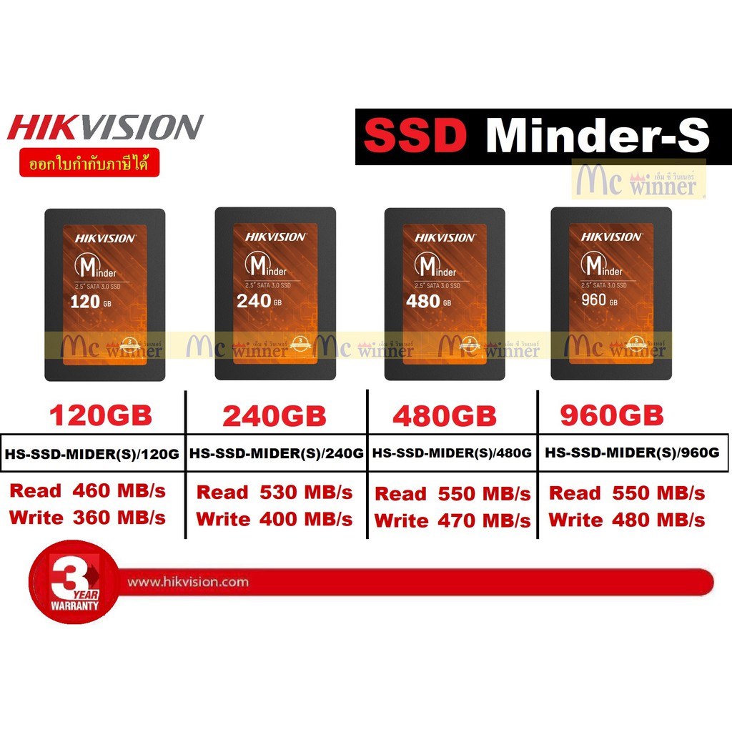 SSD (เอสเอสดี) 2.5 SATA 480.GB Hikvision HS-SSD-C100480G ประกัน3ปี By S ...