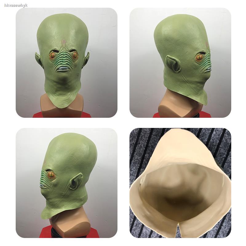 เตรียมจัดส่งgreen alien horror headgear mask masquerade latex full face ...