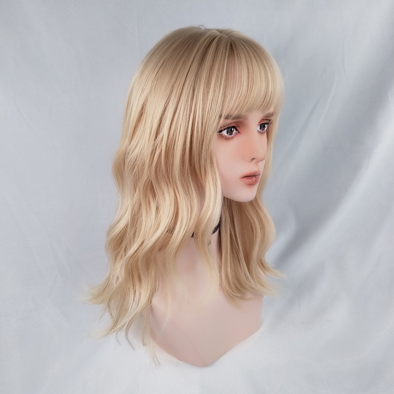 Dora Wig Girls Golden Clavicle Hair Full Head Curly Bangs European and American Style Natural ...