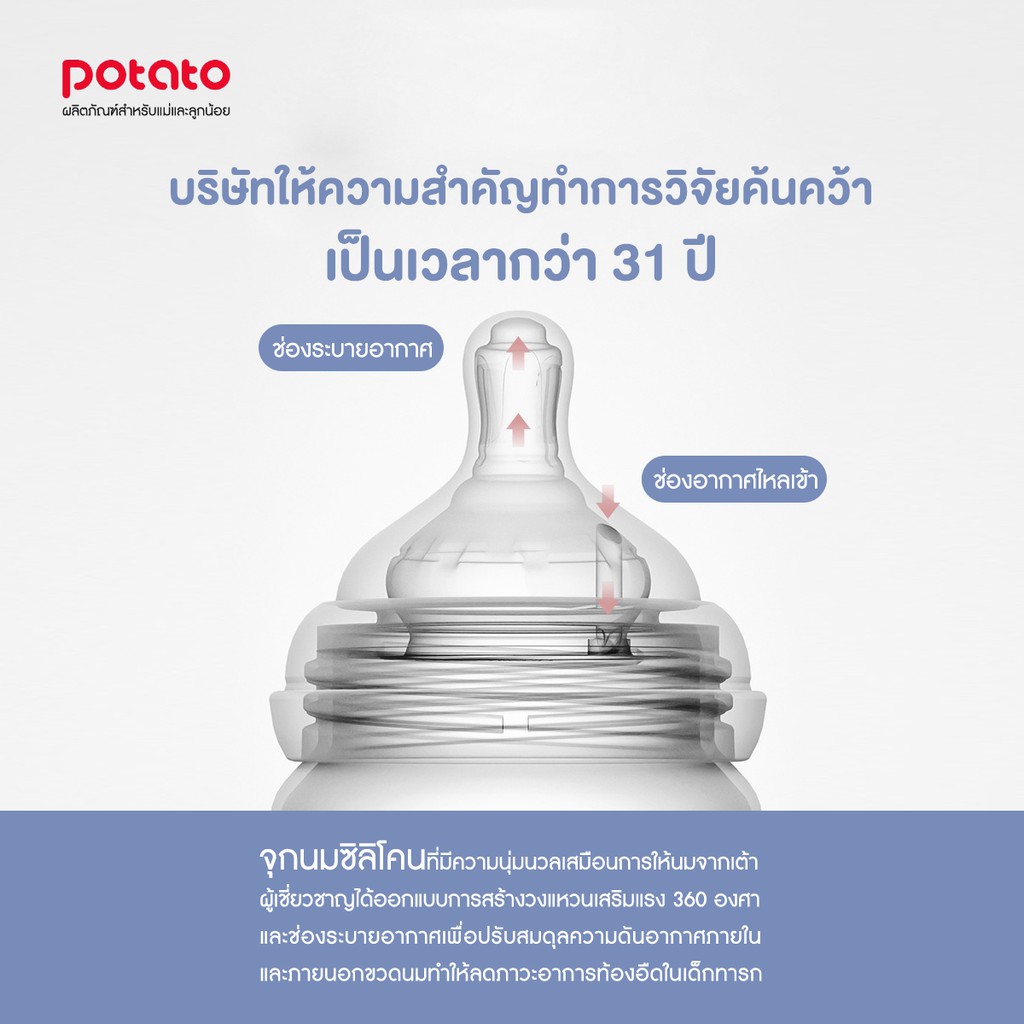 Potato ขวดนมสีชา PPSU คอกว้างพร้อมจุกนมซิลิโคน วัสดุPPSU ทรงน้องหมีสุดน่ารัก ขนาด 120ml -160ml ...